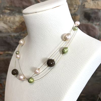 Collier Original élégant en Perles Rose et Vert