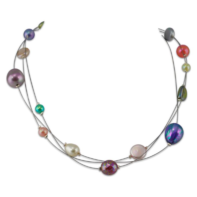 Collier Fantaise 3 rangs Aurore Perles Multicolores